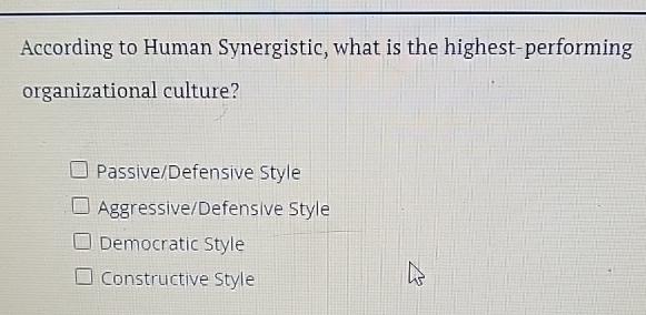 Solved According to Human Synergistic, what is the | Chegg.com