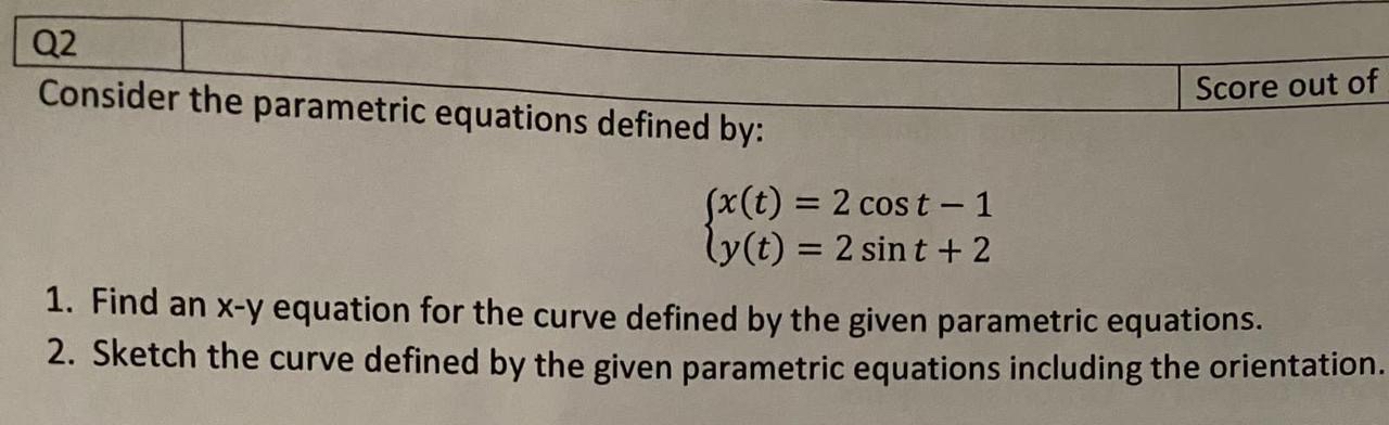 Solved Q2Consider the parametric equations defined by:Score | Chegg.com
