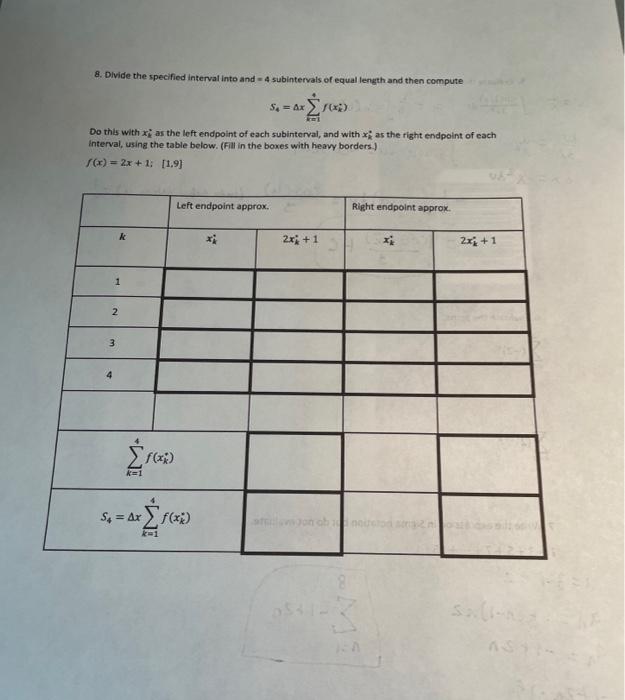 Solved 8. Divide the specified interval into and - 4 | Chegg.com