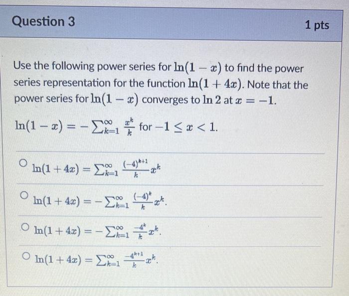 Solved Use the following power series for ln(1−x) to find | Chegg.com
