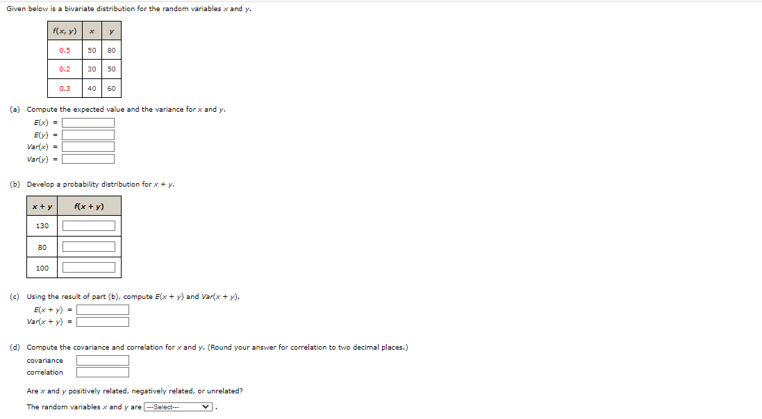 Solved Given below is a bivariate distribution for the | Chegg.com