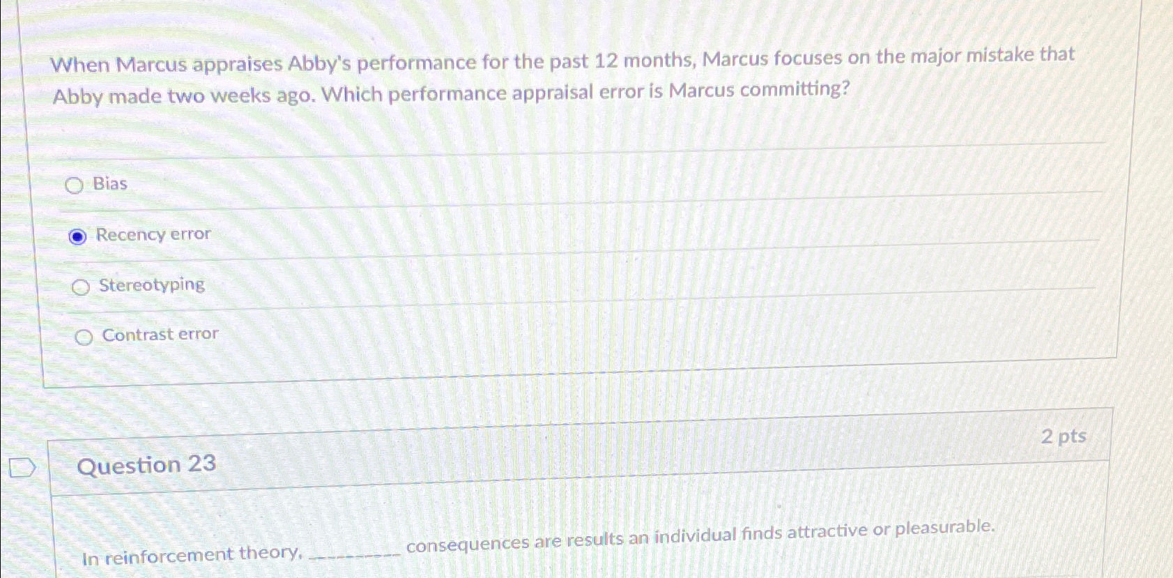 Solved When Marcus appraises Abby's performance for the past | Chegg.com