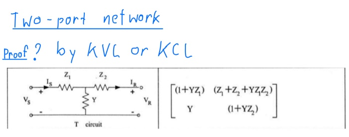 Solved Two-port network Proof? by KVL or KCL Z 22 fa+yz) (3 | Chegg.com