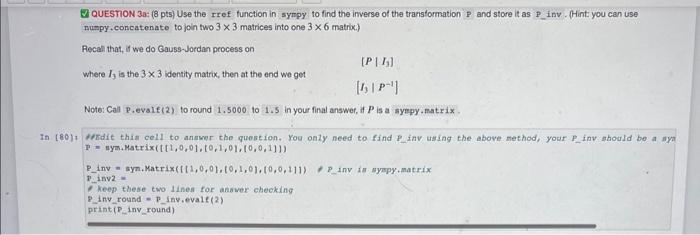 Solved VT QUESTION 3a: (8pts) Use the rref tunction in sympy | Chegg.com