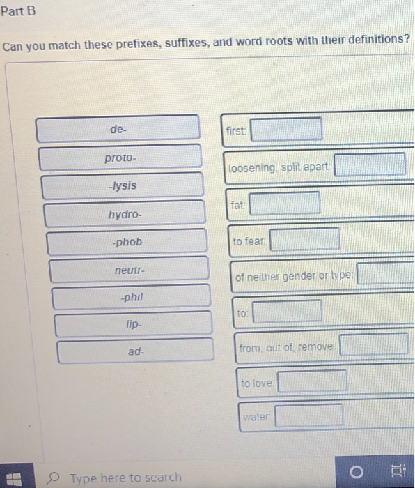 Solved Part A Can you match these prefixes, suffixes, and | Chegg.com