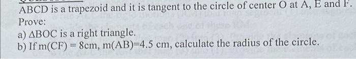 Solved ABCD is a trapezoid and it is tangent to the circle | Chegg.com