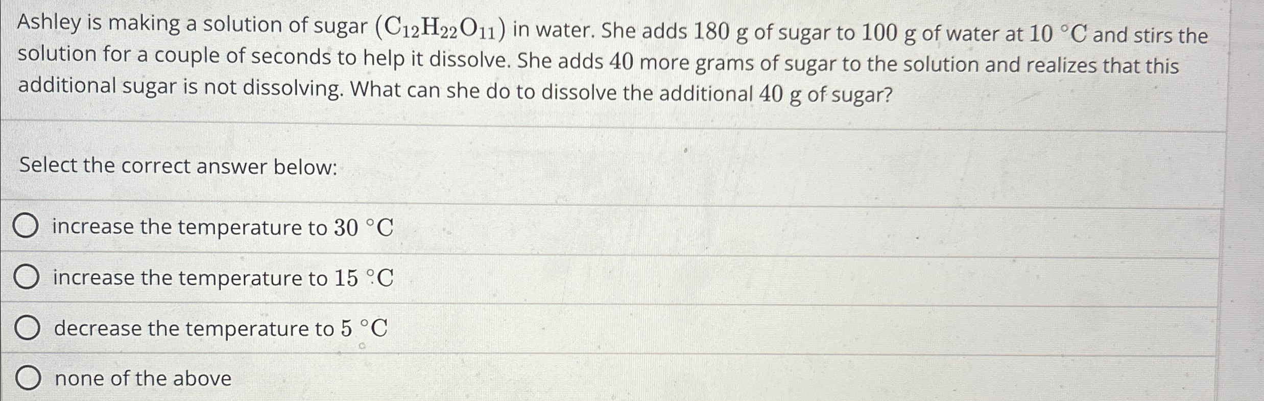 Solved Ashley is making a solution of sugar (C12H22O11) ﻿in | Chegg.com
