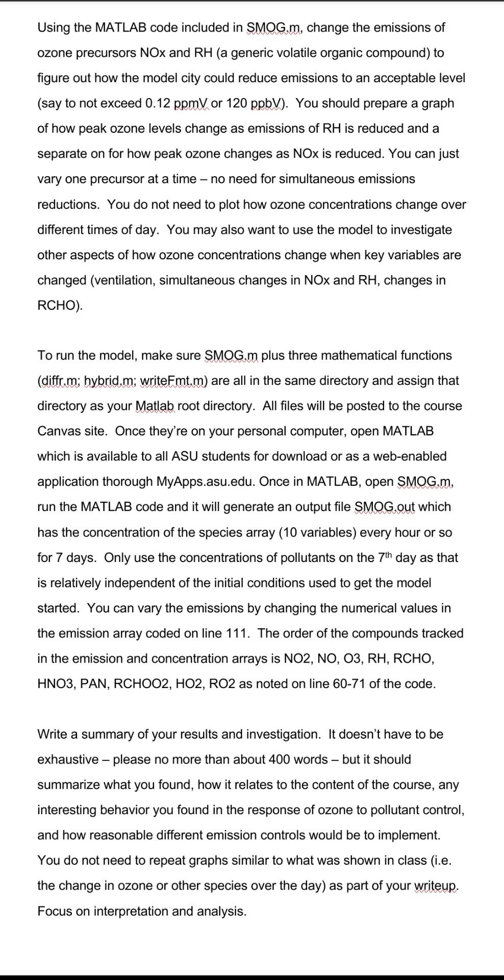 Using the MATLAB code included in SMOG.m, change the | Chegg.com