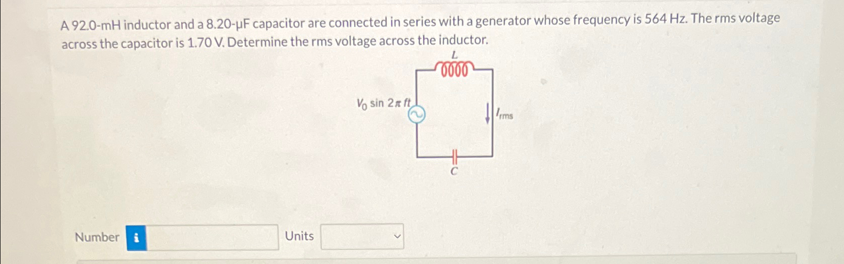 Solved A 92.0- mH ﻿inductor and a 8.20-μF ﻿capacitor are | Chegg.com
