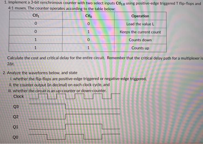 Solved Ctli 1. Implement a 3-bit synchronous counter with | Chegg.com