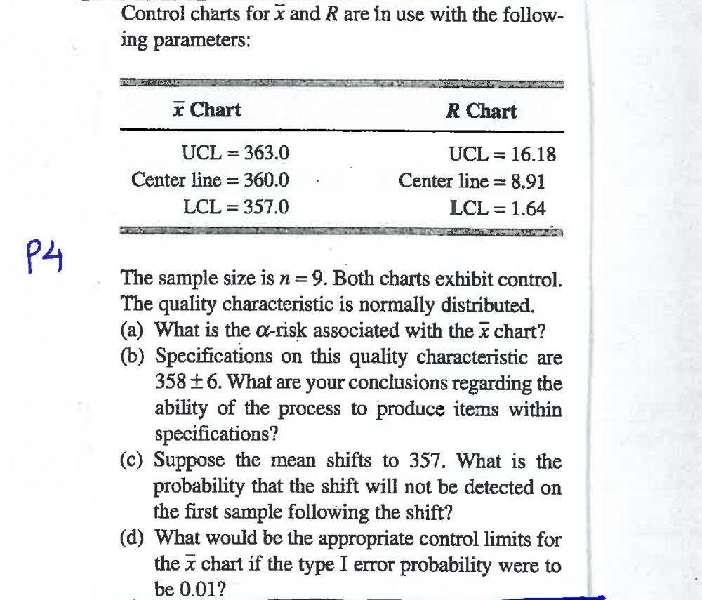 Solved Control charts for \( \bar{x} \) ﻿and \( ﻿R \) ﻿are | Chegg.com