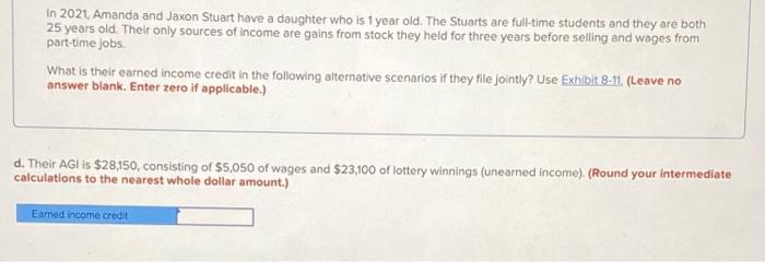 Solved In 2021, Amanda and Jaxon Stuart have a daughter who | Chegg.com