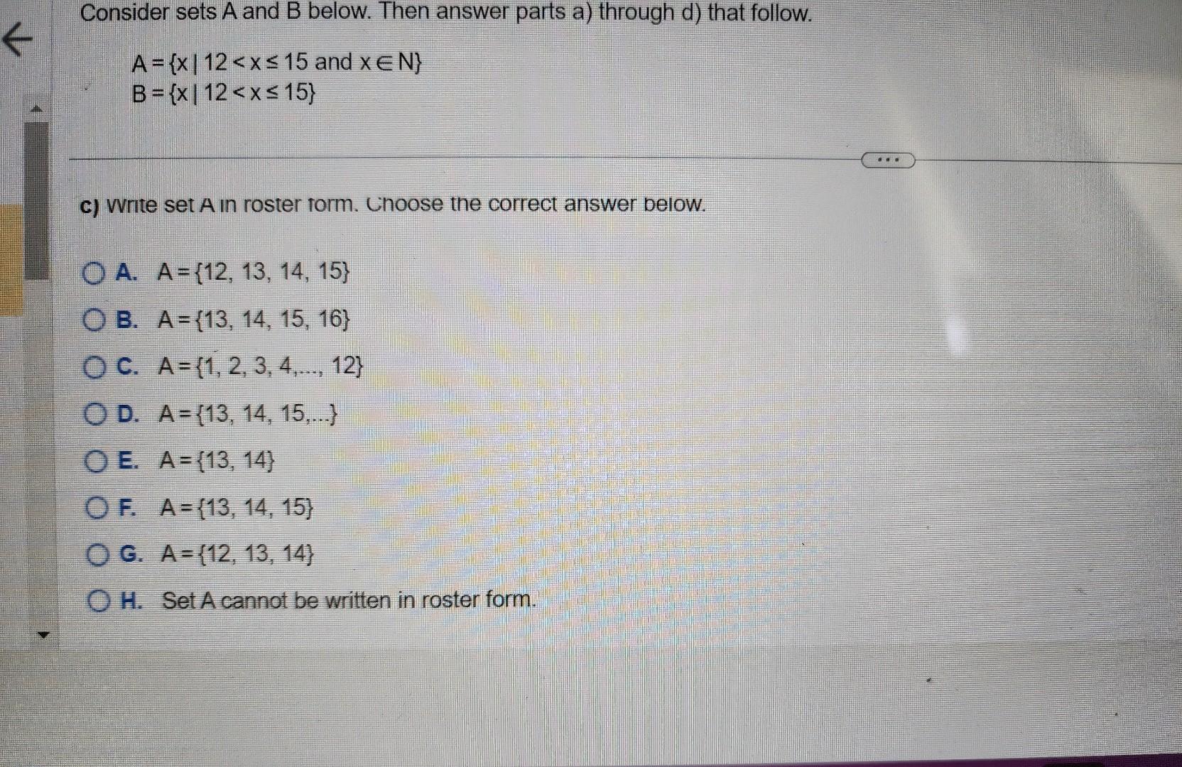 Solved Consider sets A and B below. Then answer parts a) | Chegg.com