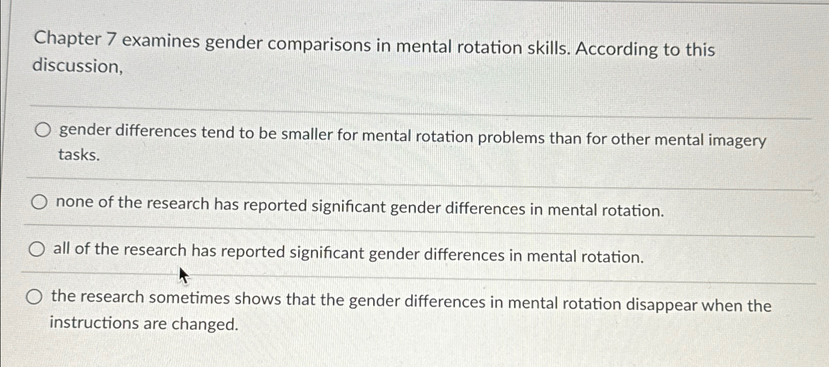 Solved Chapter 7 ﻿examines gender comparisons in mental | Chegg.com