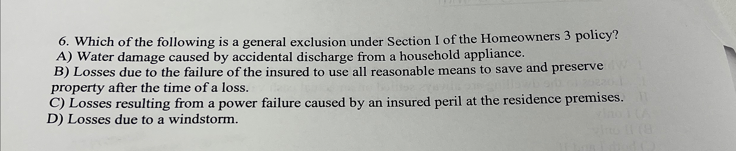 Solved Which of the following is a general exclusion under | Chegg.com