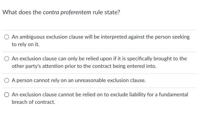 Solved What does the contra proferentem rule state? An | Chegg.com