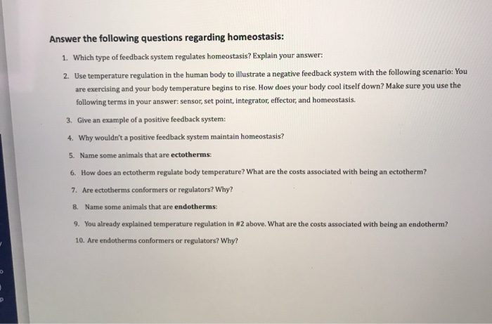 Solved Answer the following questions regarding homeostasis: | Chegg.com