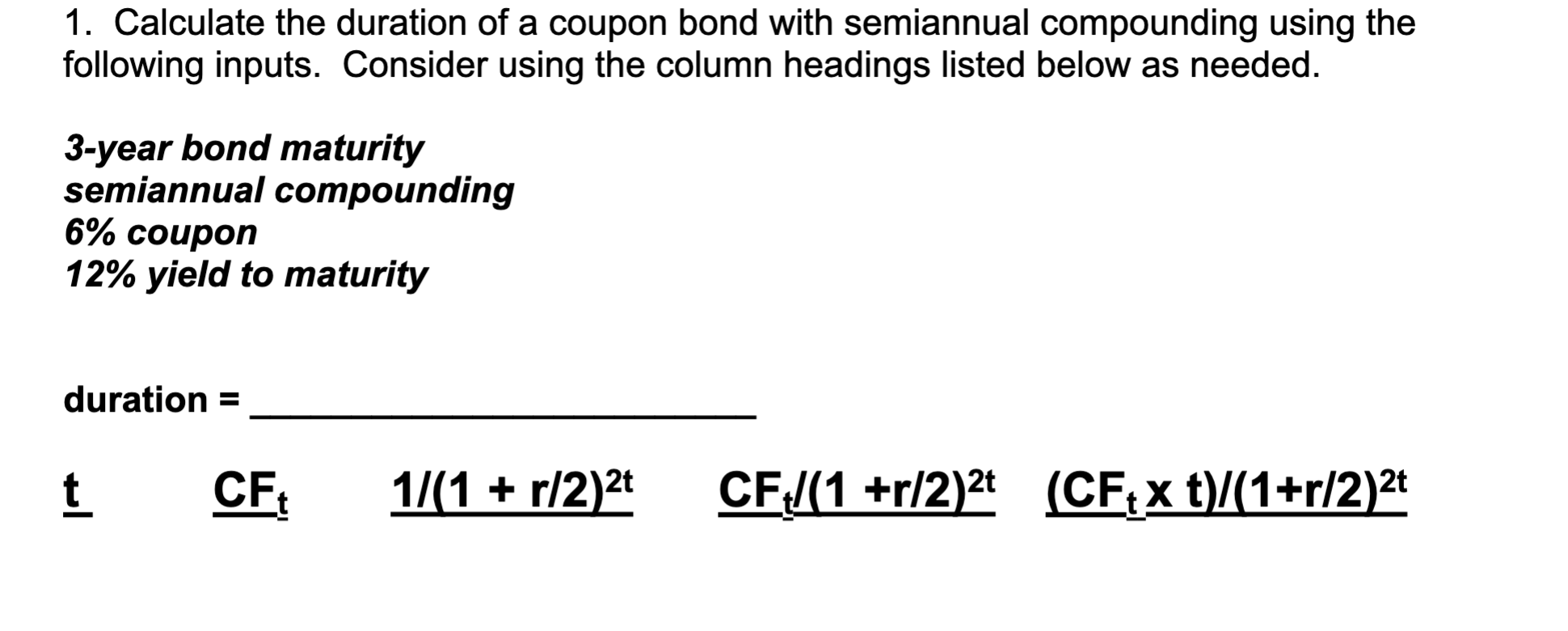 Solved 1. ﻿Calculate the duration of a coupon bond with | Chegg.com