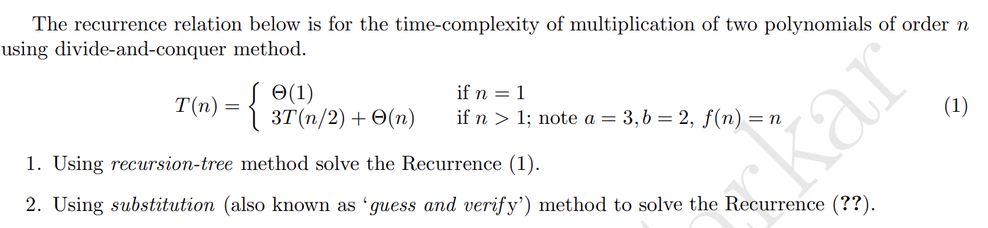 Solved The recurrence relation below is for the | Chegg.com