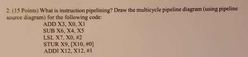 Solved 2. (15 Points) What is instruction pipelining? Draw | Chegg.com