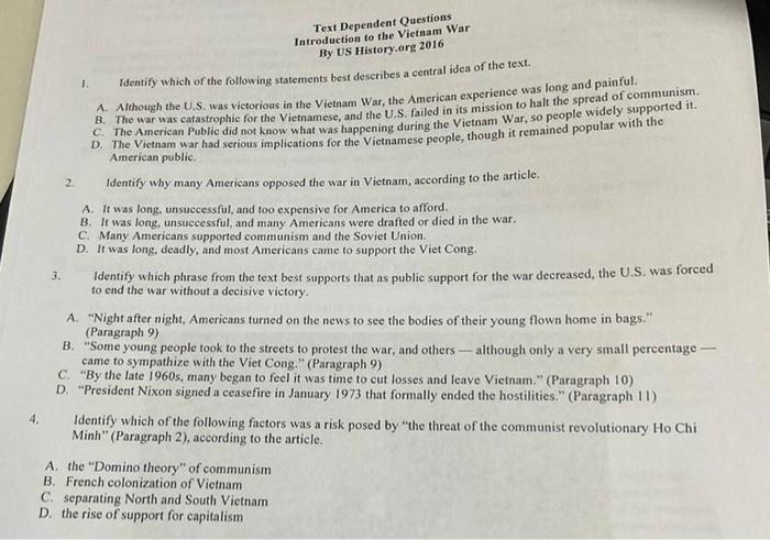 Introduction to the Vietnam War By USHistory.org 2016 | Chegg.com