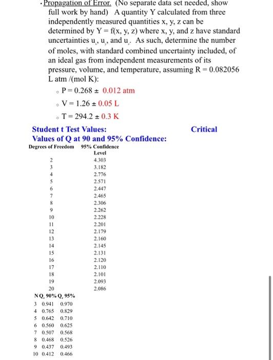 Solved - Propagation of Error. (No separate data set needed, | Chegg.com