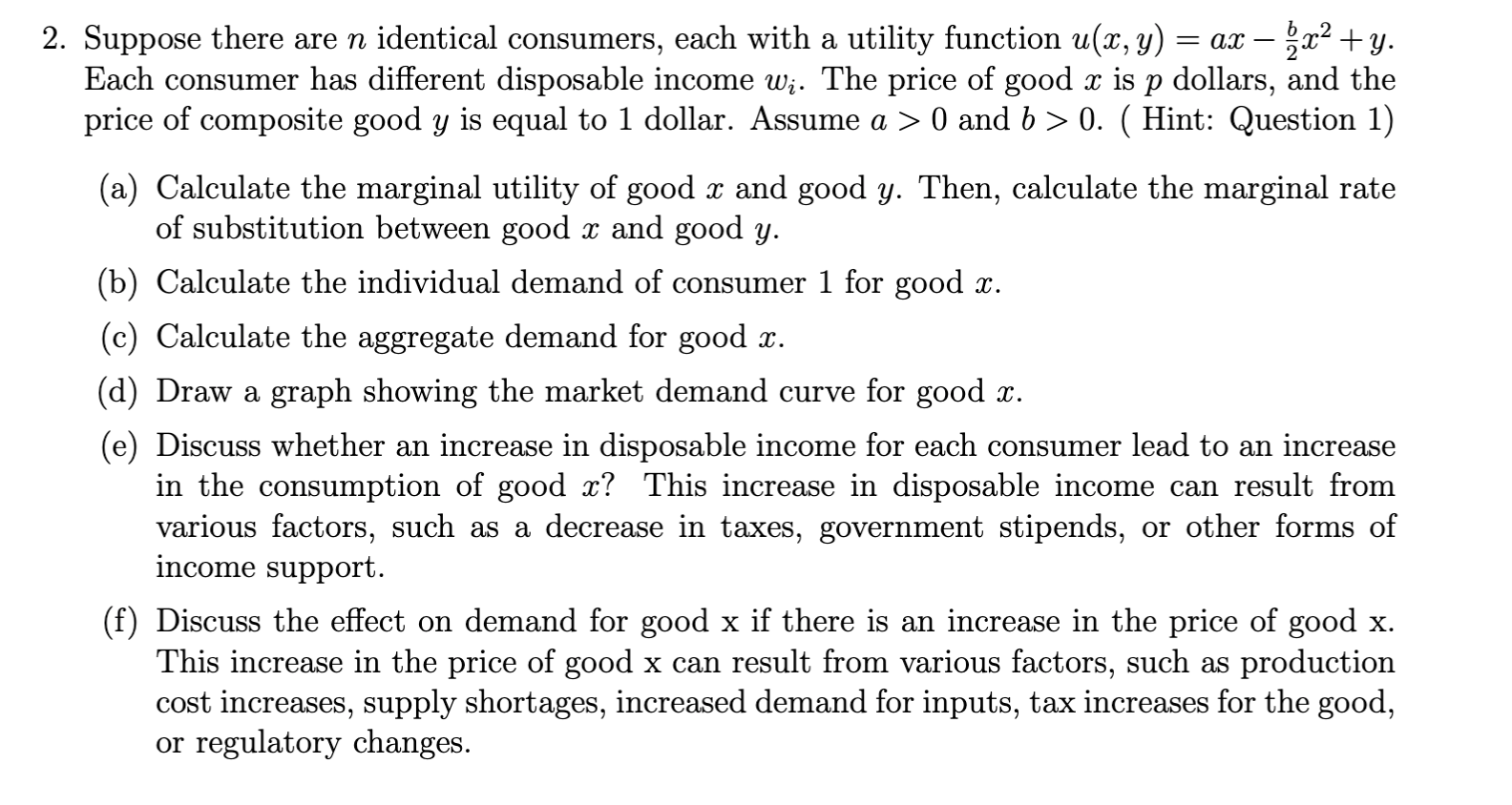 Solved 2.Suppose there are n ﻿identical consumers, each with | Chegg.com
