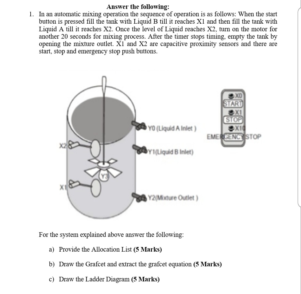 Solved Answer the following: 1. In an automatic mixing | Chegg.com
