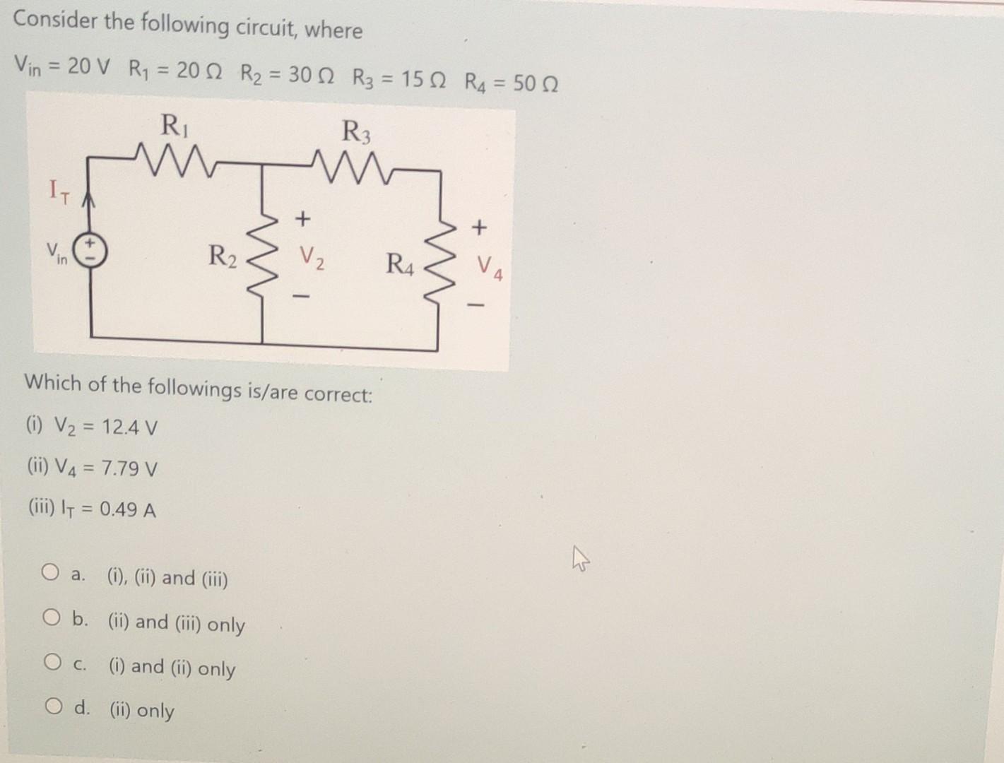 Solved Consider the following circuit, where Vin =20 | Chegg.com