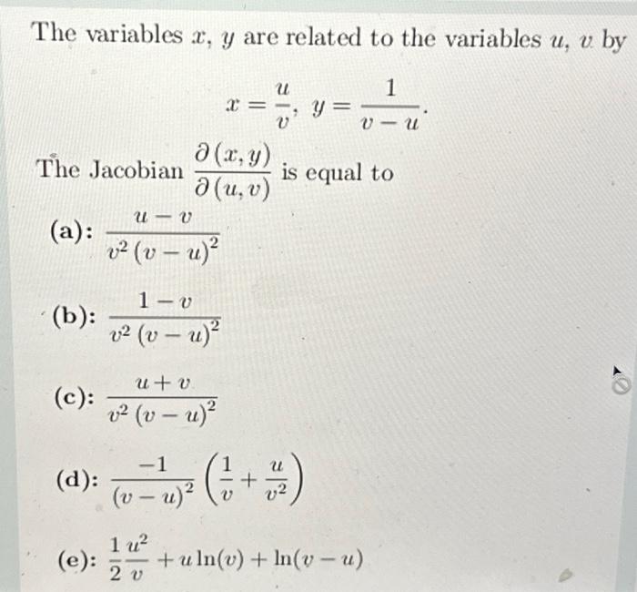 Solved The variables x, y are related to the variables u, v | Chegg.com