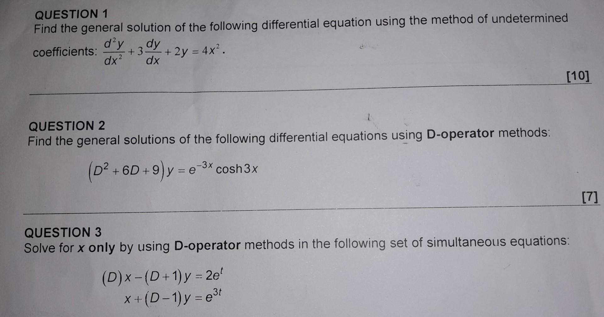 Solved QUESTION 1 Find the general solution of the following | Chegg.com