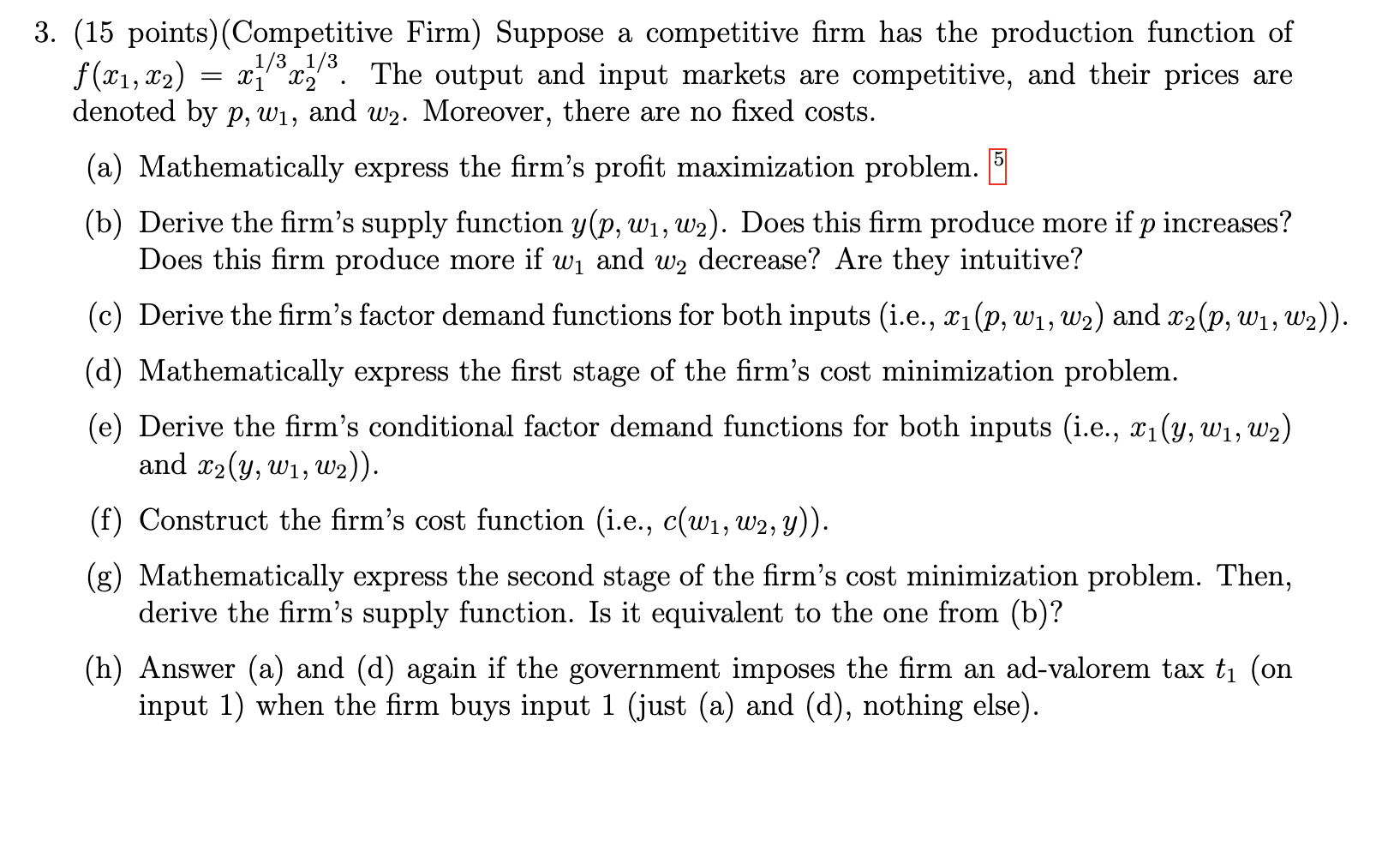 Solved (15 ﻿points)(Competitive Firm) ﻿Suppose a competitive | Chegg.com