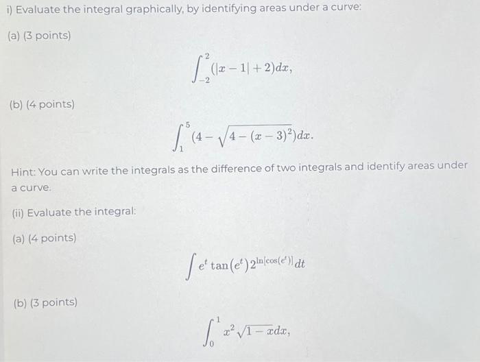 Solved i) Evaluate the integral graphically, by identifying | Chegg.com