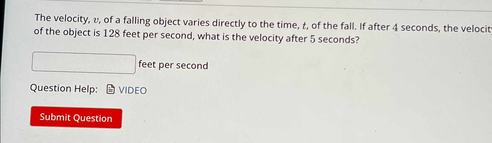 Solved The velocity, v, ﻿of a falling object varies directly | Chegg.com