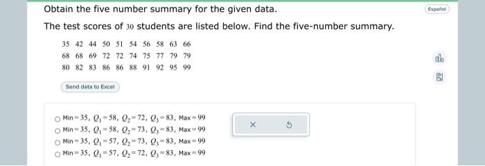 Solved Obtain the five number summary for the given data. | Chegg.com