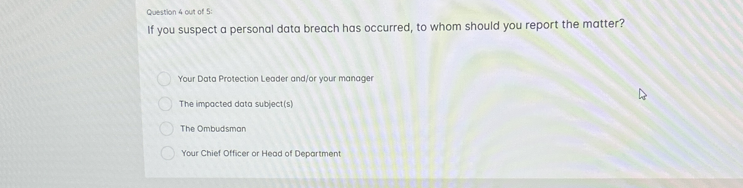 Solved Question 4 ﻿out of 5:If you suspect a personal data | Chegg.com