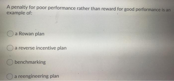 Solved A penalty for poor performance rather than reward for | Chegg.com