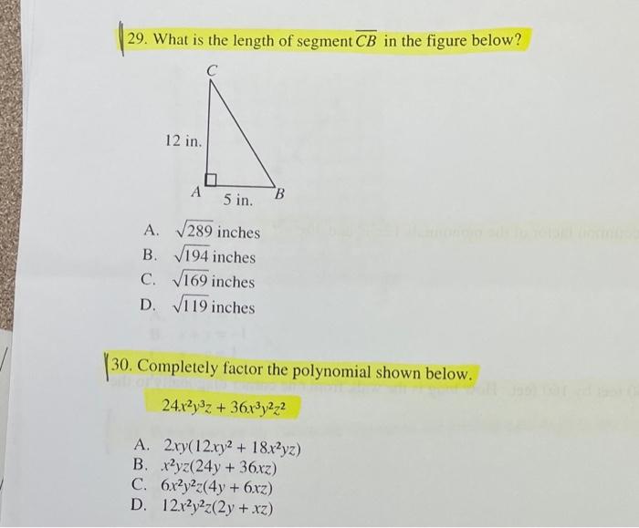 Solved | 29. What is the length of segment CB in the figure | Chegg.com