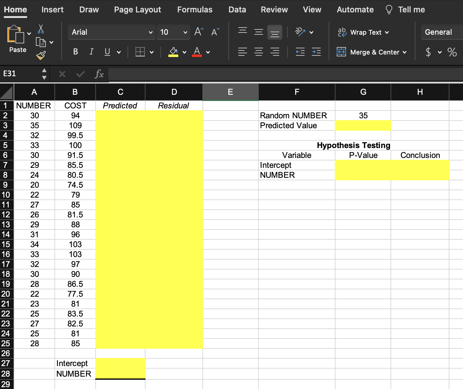 Solved Using the regression tool in excel. Fill in the | Chegg.com