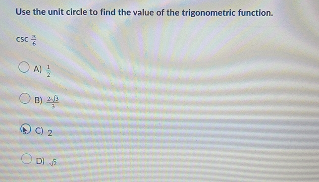 Solved Use the unit circle to find the value of the | Chegg.com