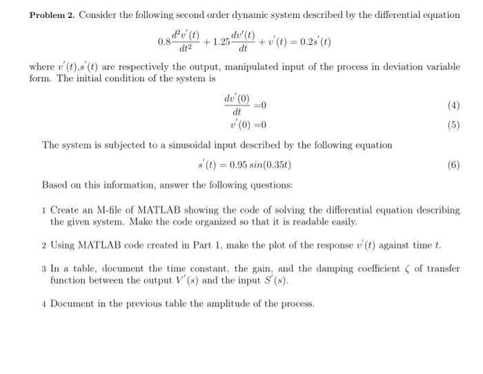Solved ' Problem 2. Consider the following second order | Chegg.com