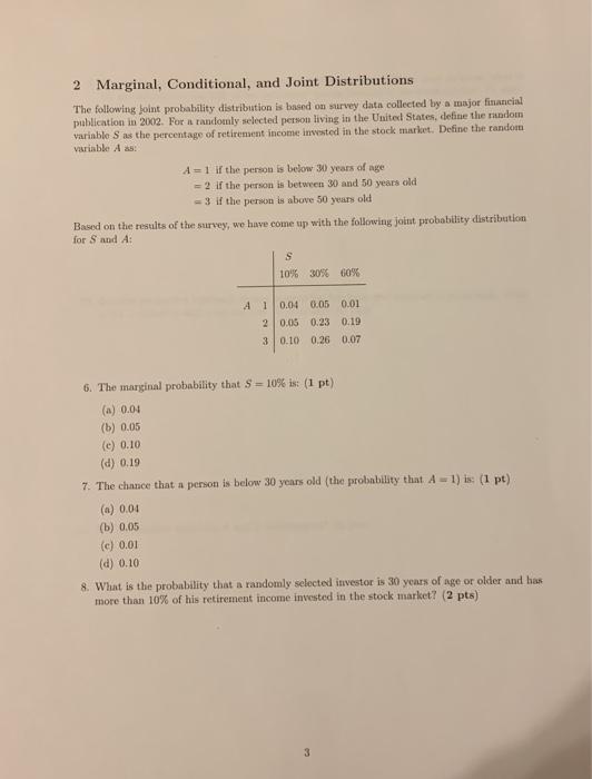Solved 2 Marginal, Conditional, and Joint Distributions The | Chegg.com