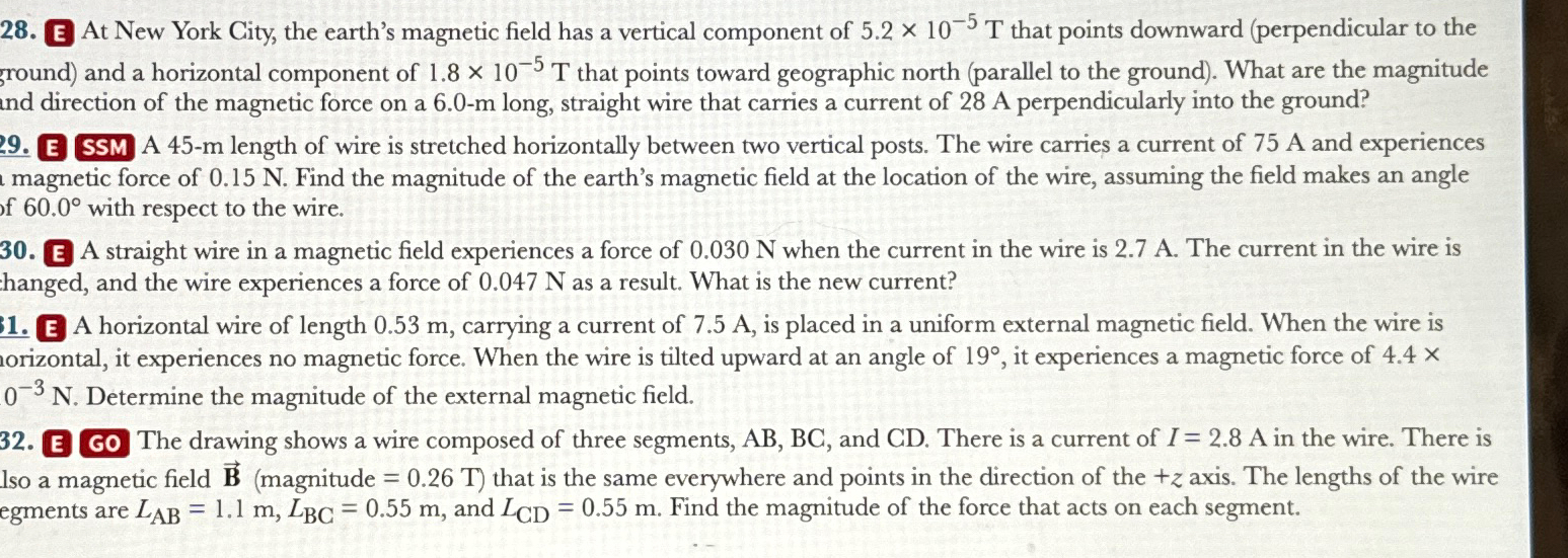 E At New York City, the earth's magnetic field has a | Chegg.com