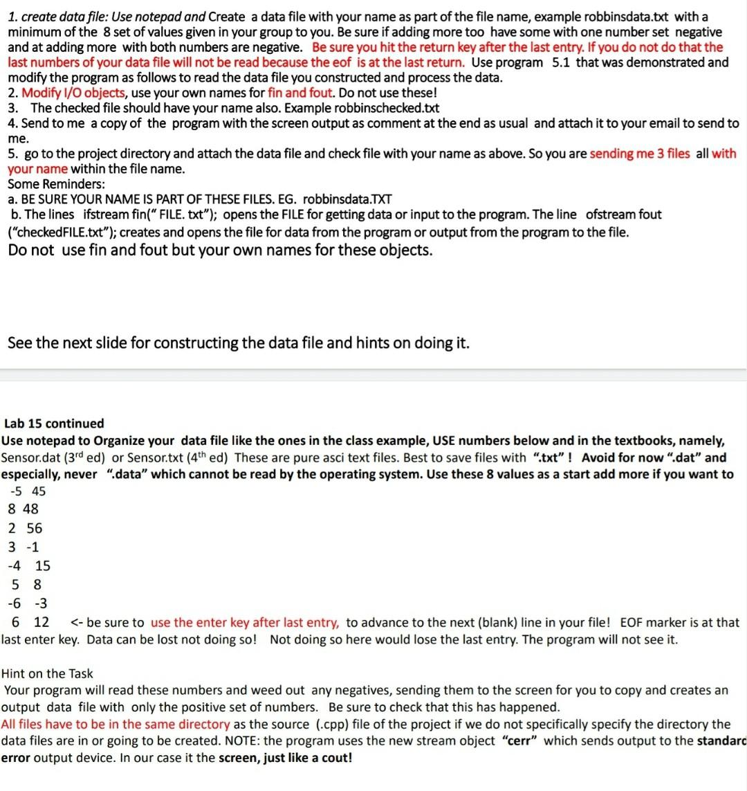 Solved 1. create data file: Use notepad and Create a data | Chegg.com