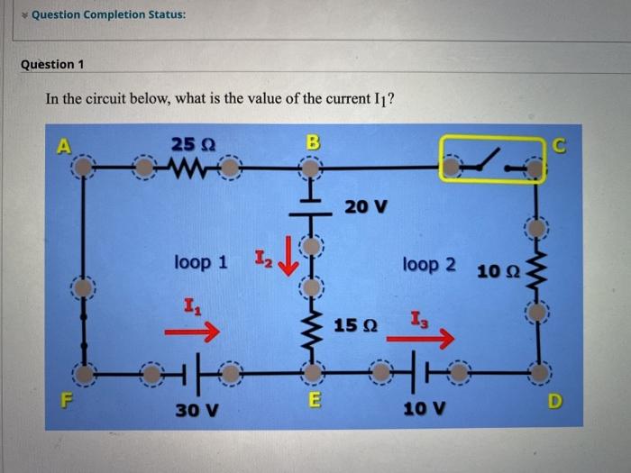 Solved Question Completion Status: Question 1 In the circuit | Chegg.com