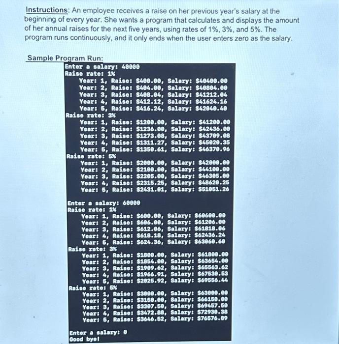 Instructions: An employee receives a raise on her | Chegg.com