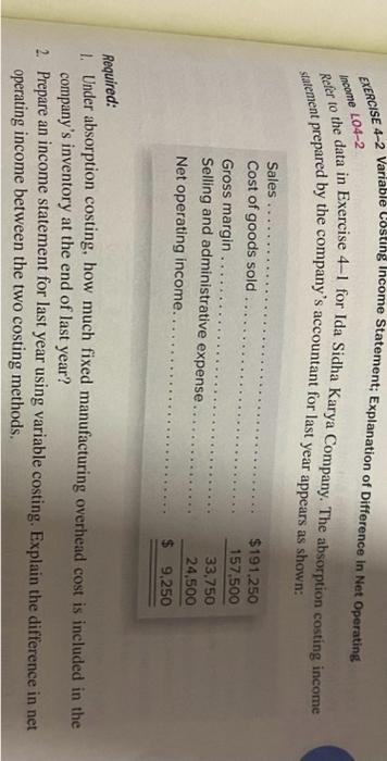 Solved EXERCISE 4-2 Refer to the data in Exercise 4-1 for | Chegg.com