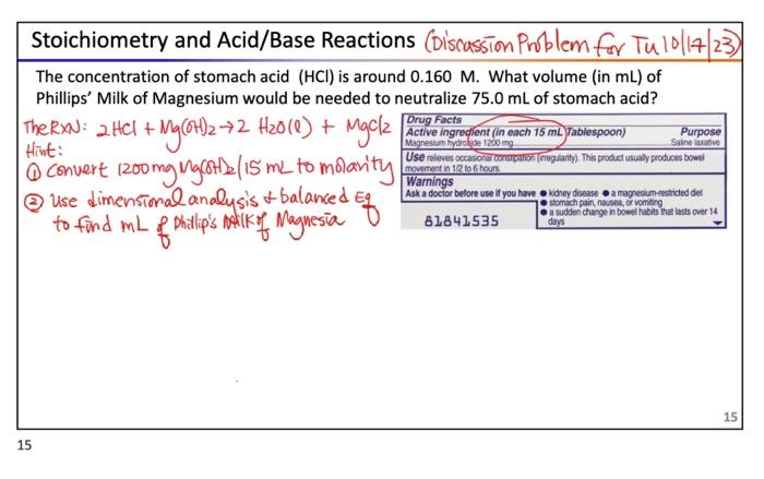 Solved Stoichiometry and Acid/Base Reactions (Discassion | Chegg.com