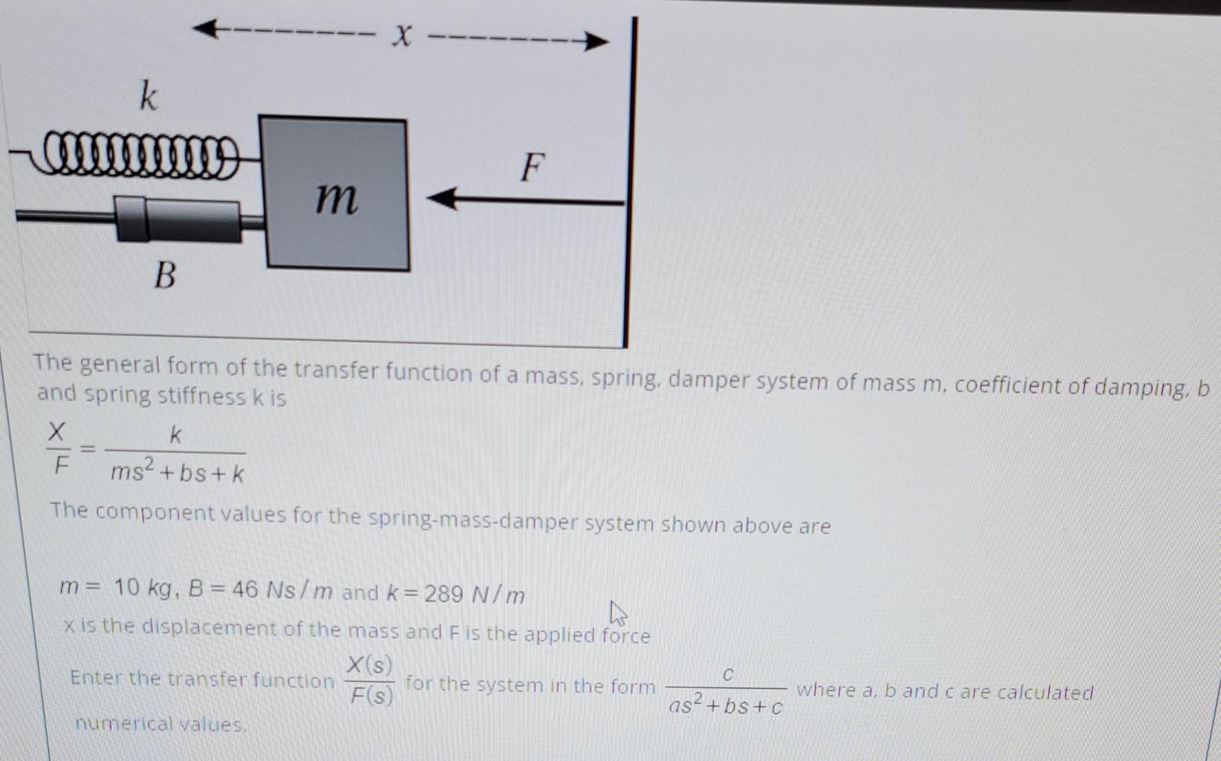 Solved The general form of the transfer function of a mass, | Chegg.com