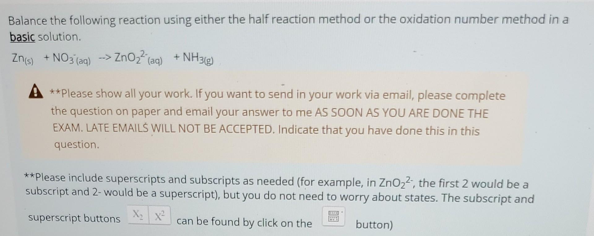 Solved Balance the following reaction using either the half | Chegg.com